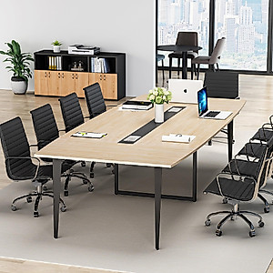 Tribesigns 8FT Conference Table, 94.48L x 47.24W x 29.52H Inches Large Boat Shaped Meeting Seminar Table with Cable Grommets, Modern Conference Room Table for Office (Light Wood Grain, 8ft)