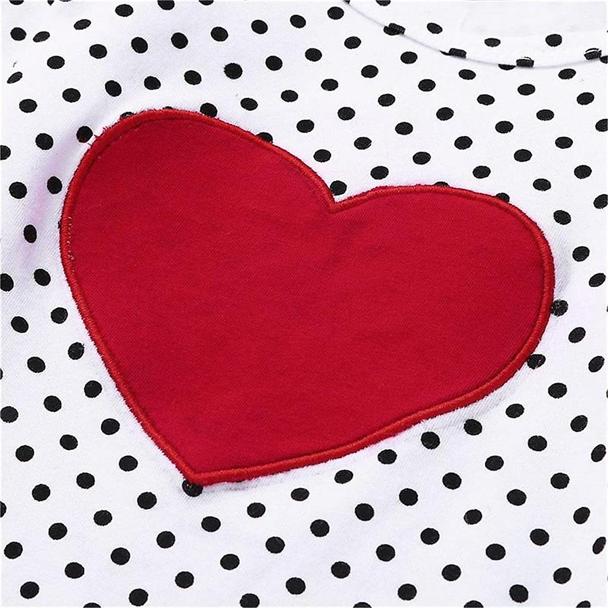 Toddler Baby Girls Valentine's Day Outfits Long Sleeve Dot Heart Shirt Top Red Suspender Skirt Clothes Set(Red, 2-3T(90)）