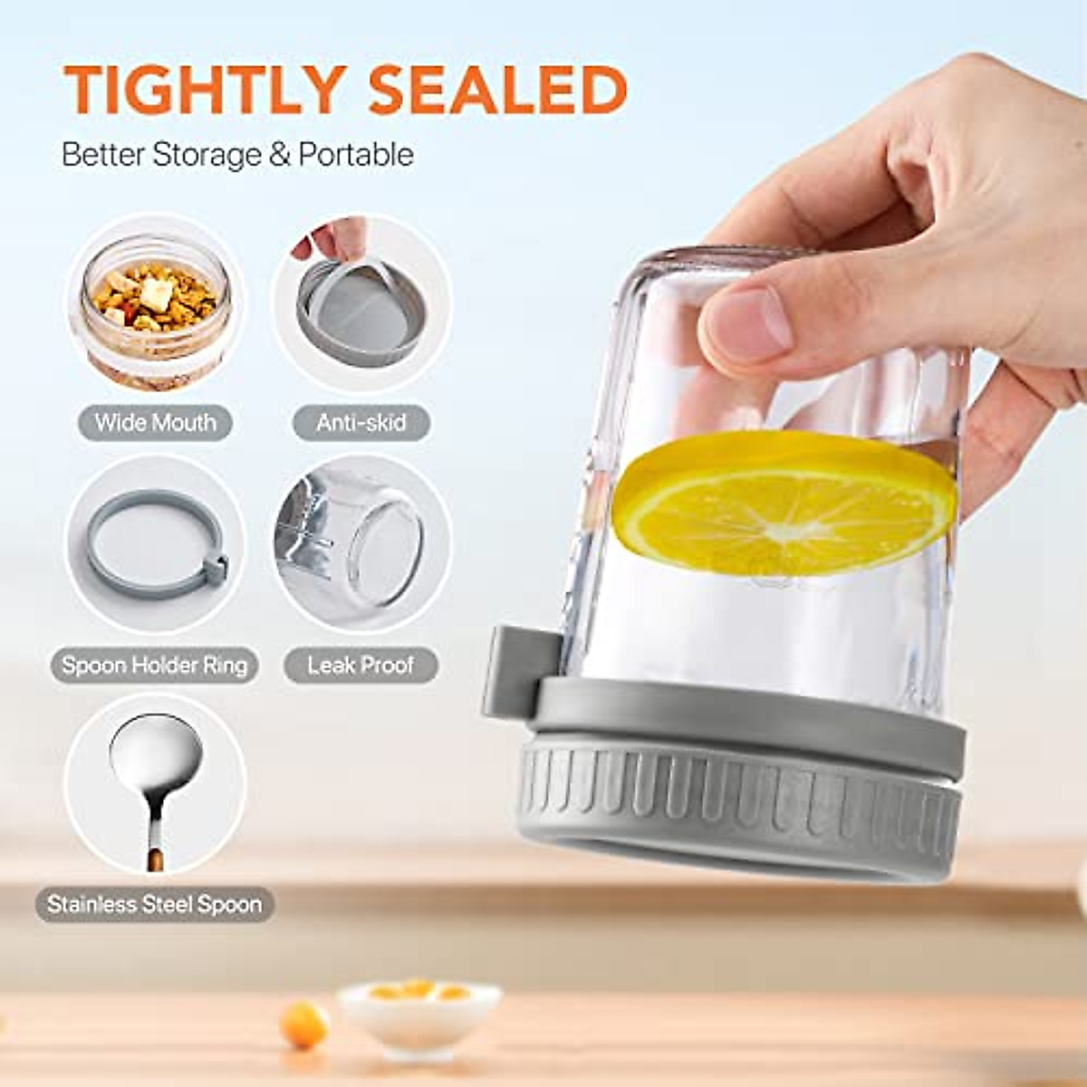 Overnight Oats Jars, Overnight Oats Container with Lids and Spoon 10 oz [2 Pack], Airtight Glass Jars with Measurement Marks, Glass Canisters Hold Yogurt, Nuts and Fruit Salad & More