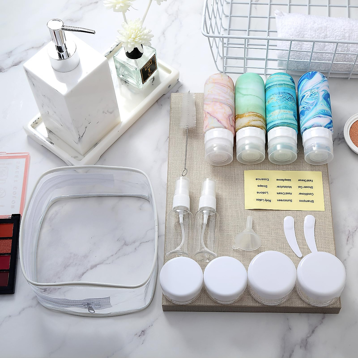 Gemice Travel Bottles Set for Toiletries 16 Pack, Leakproof Silicone Travel Bottles, Travel Essentials for Toiletries BPA Free TSA Approved Squeezable Refillable 3oz, for Shampoo Conditioner Lotion