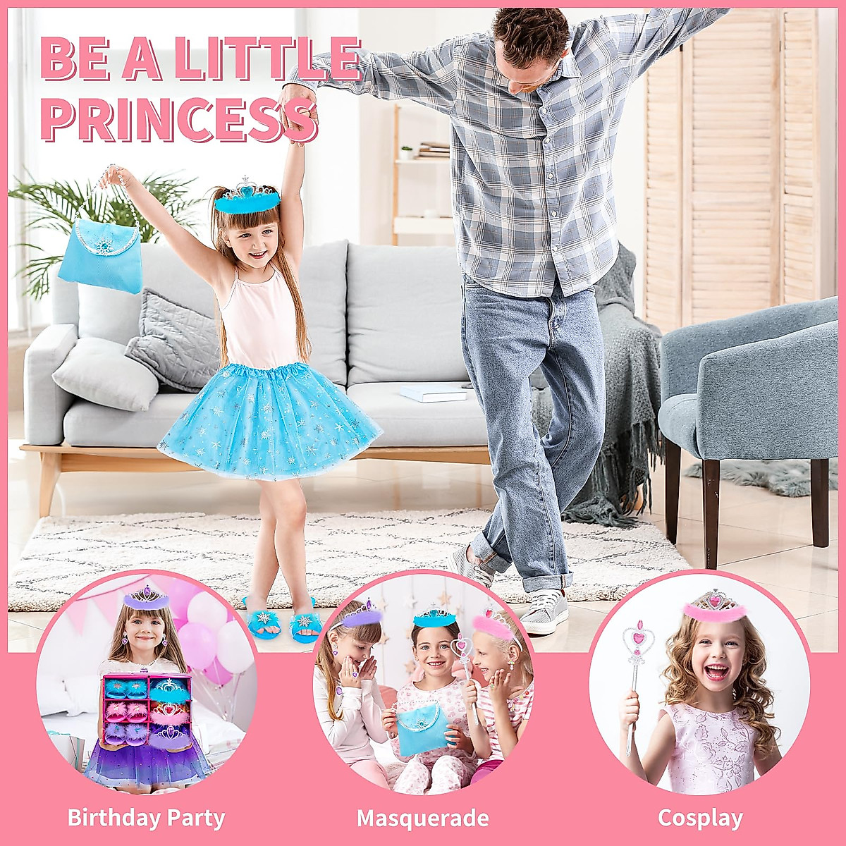 Hohosunlar Princess Dress Up Toys, Girls Dress Up Costumes Set W/ 3 themes of Unicorn Mermaid Ice Skirts, Shoes, Crowns, Purse and Toddler Jewelry Boutique Kit, Pretend Play Gifts for Girls 3-6