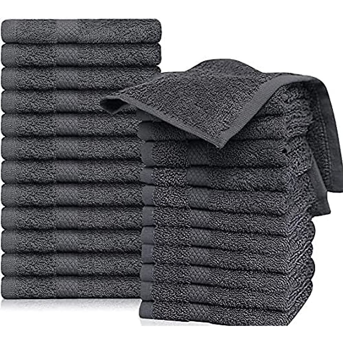 QUBA LINEN Grey Washcloths Pack of 24-12"x12" 100% Ring Spun Cotton Premium Soft Absorbent Quick Dry Luxurious wash Cloths Set Hotel Quality (Grey, 24Pack 12x12)
