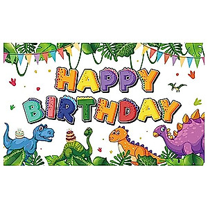 JOPARY Dinosaur Backdrop Happy Birthday Photography Background 73'' x 43'' Dinosaur Wall Banner for Kids Party Decorations and Baby Showers