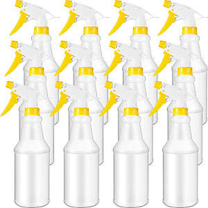 Yaomiao 12 Pcs Empty Spray Bottles 16 oz Plastic Spray Bottles Leak Proof Spray Bottles Squirt Bottle with Adjustable Yellow Nozzle Refillable Water Spray Bottle for Hair Home Cleaning Industrial Use