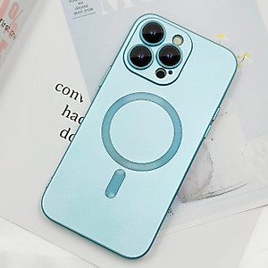 ankofave Magnetic case for iPhone 13 Pro Max Phone Case for Women, Matte Luxury Soft Metallic Luster Design with Camera Lens Protector, Compatible with Magsafe Case for iPhone 13 Pro Max 6.7"-Blue