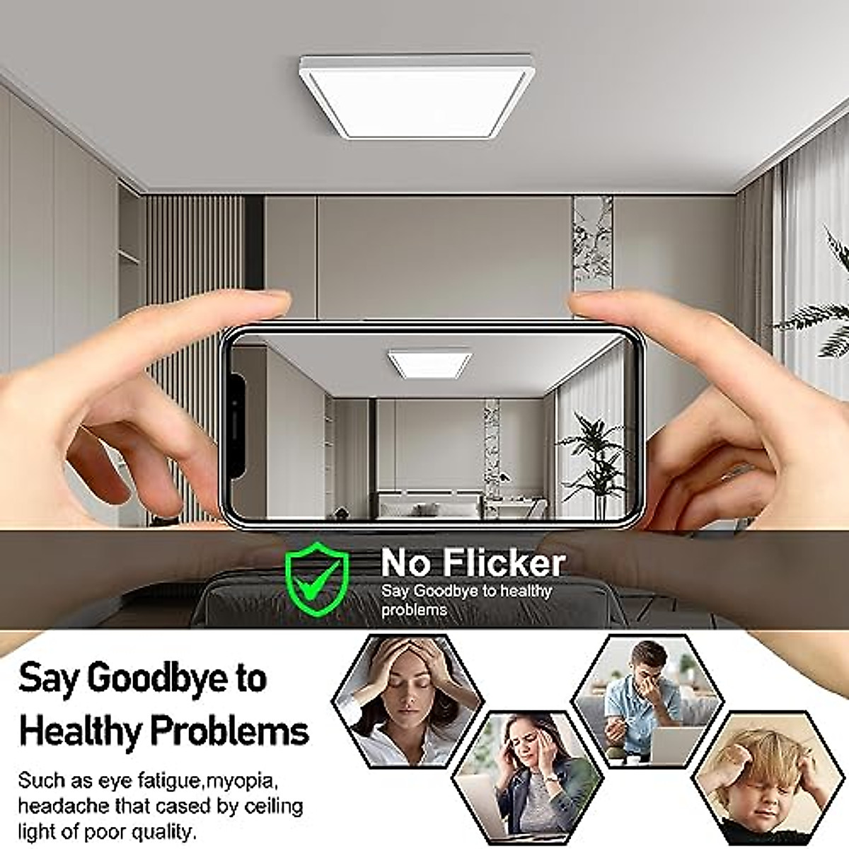 2Pack 9inch 18W LED Flush Mount Ceiling Light, 5000K Daylight White LED Ceiling Light, 1800LM Flat Square LED Ceiling Lamp for Bedroom, Kitchen, Living Room (White)