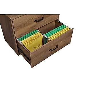 SYING88 Office Lateral File Cabinets, 2 Drawer Wood Lateral File Cabinet with Anti-tilt Mechanism, Storage Filing Cabinet for Home Office (Brown)