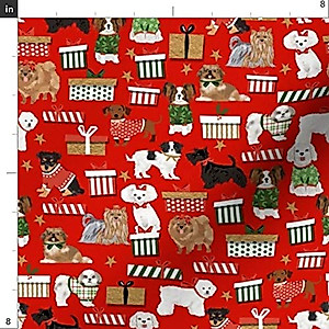 Spoonflower Fabric - Christmas Dogs Cute Breeds Best Printed on Petal Signature Cotton Fabric by The Yard - Sewing Quilting Apparel Crafts Decor
