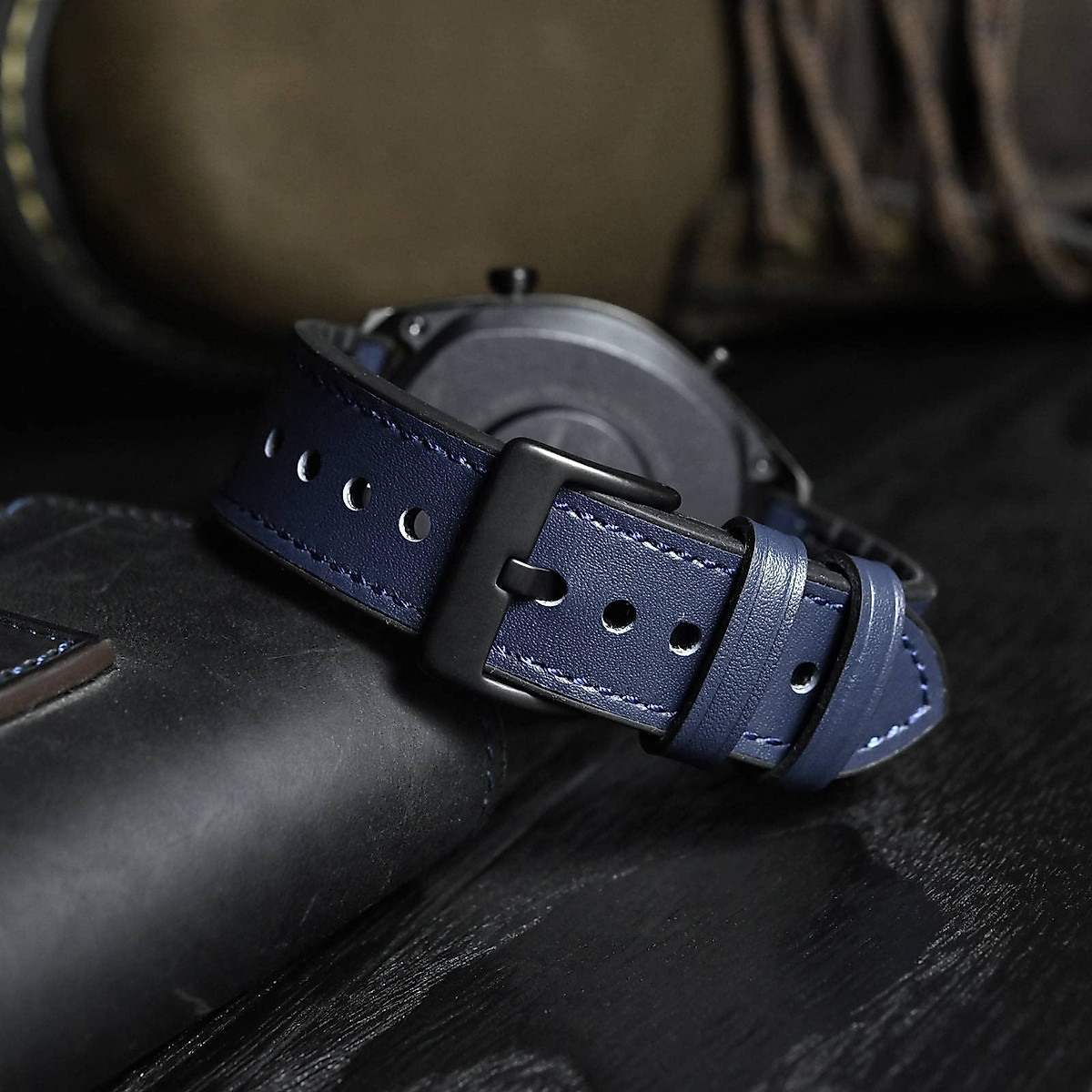 Anbeer Leather Silicone Hybrid Wacth Bands 20mm 22mm Genuine Leather and Rubber Watch Strap for Men and Women