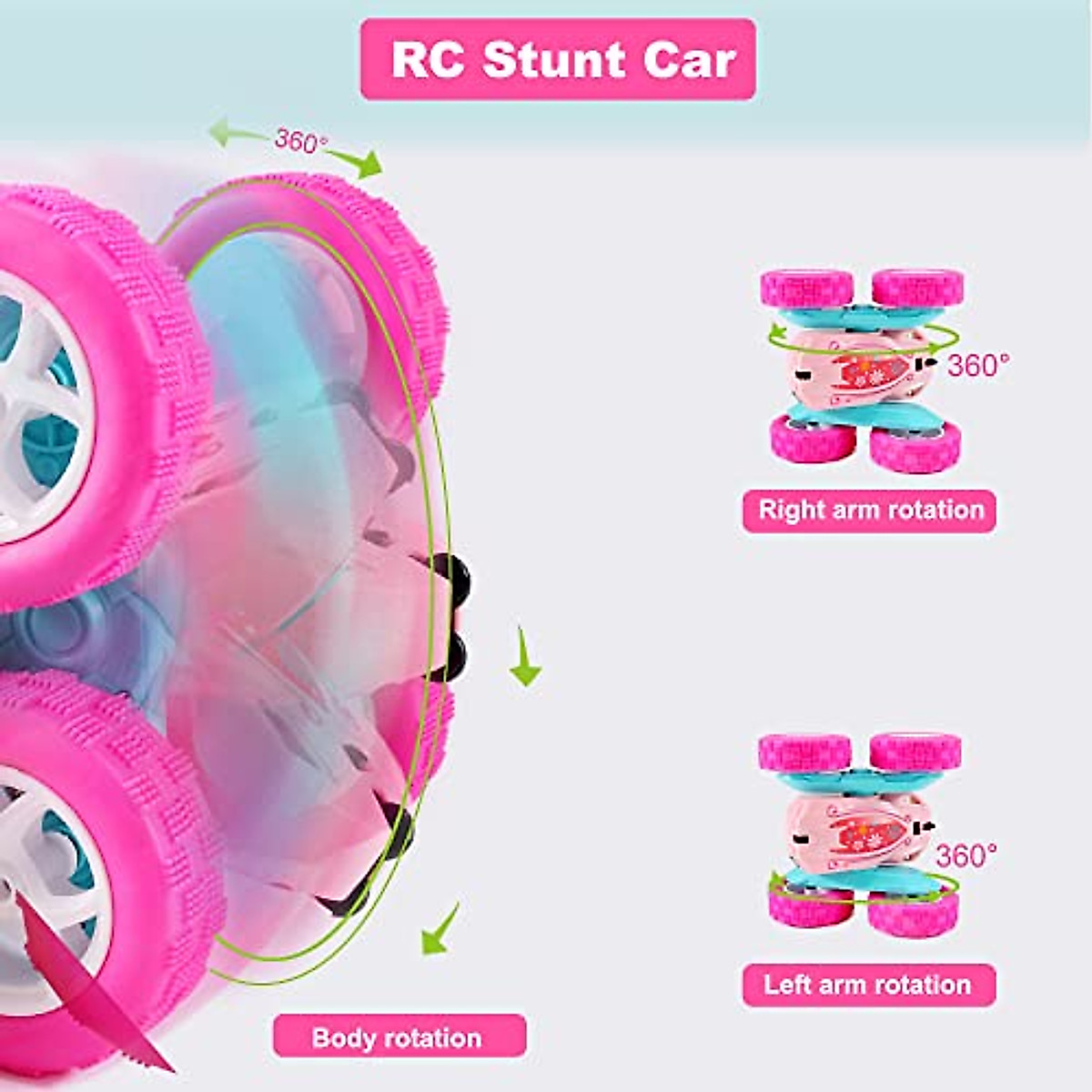 FREE TO FLY Rc Stunt Cars: Double Sided 360°Flip Rotating 4WD Race Car Toy For Outdoor & Indoor for 6 7 8 9 10 11 12 Year Old Girls Boys Birthday Gift for Kids Ages 6+