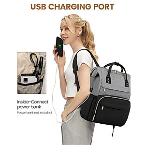 LOVEVOOK Laptop Backpack for Women Fashion Business Computer Backpacks Travel Bags Purse Student Bookbag Teacher Doctor Nurse Work Backpack with USB Port, Fits 17-Inch Laptop Grey Black