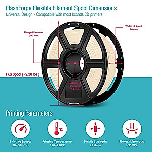 FLASHFORGE Flexible 3D Printer Filament, 1.75mm (Clear/Natural Color), 1kg Spool (2.2lbs), Guaranteed Fresh,Tangle-Free, Fits Most FDM Printers [Risk-Free]