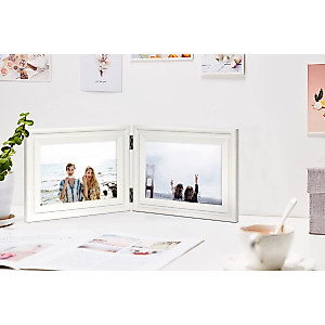 JD Concept Double 5x7 Horizontal Combo, Art 5 x 7 White Wood Picture Frame - Opening 4.5x6.5 Foldable Photo Frame, for 5 by 7 Landscape View