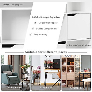 Giantex 6-Cube Storage Organizer, Storage Cabinet with 3 Open Cubes and 3 Cabinets, Free Standing Wooden Cubby Bookcase, Compartment Units for Home Office, 3-Tier Bookshelf for Books, Toys (White)