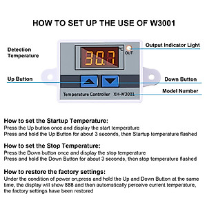 XH-W3001 Digital LED Temperature Controller Module Digital Thermostat Switch with Waterproof Probe Programmable Heating Cooling Electronic Thermostat Range from -50℃ to 110℃ (12V 10A 120W) (2 Pieces)