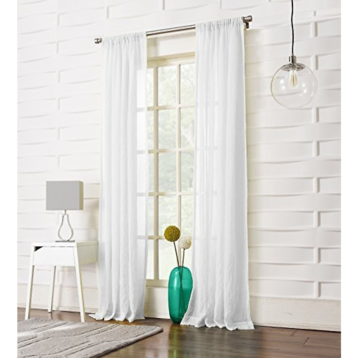 No. 918 Tayla Crushed Texture Semi-Sheer Rod Pocket Curtain Panel, 50" x 95", White