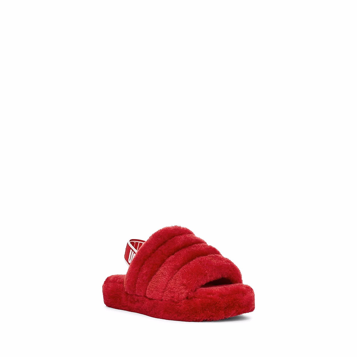 UGG Unisex-Child Fluff Yeah Slipper, Samba Red, 3 Little Kid