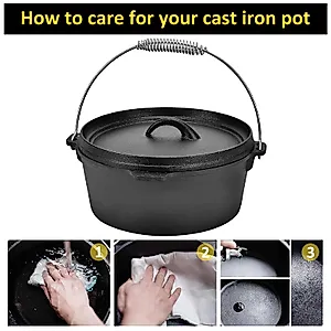 6.5 Quart Cast Iron Dutch Oven Pre-seasoned Pot with Lid Lifter Handle, Casserole Pot with Lid Lifter for Camping Cooking BBQ Baking