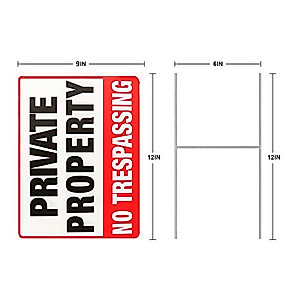 MUXYH 2 Pack Private Property No Trespassing Signs with Metal Wire H-Stakes, 12'' X 9'' Corrugated Plastic Double Sided No Trespassing Sign Protect Your Home, Safety and Privacy