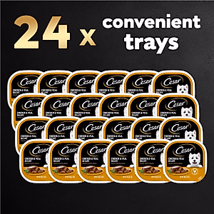 CESAR Adult Wet Dog Food Classic Loaf in Sauce Chicken & Veal Recipe, 3.5 oz. Easy Peel Trays, Pack of 24