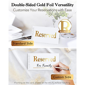 ElegaAura 20 Pack Reserved Table Signs - Gold Foil Reserved Seating Signs with Name Tag Line, Double Sided Table Place Cards for Wedding Chairs, Church Pews, Party, Restaurant, Tent Cards for Reserving Event Reception Seats & Places, 4x6 in Folded