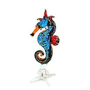 Handmade Large 6 inch Blue Sea Horse Blown Glass Art Sea Animal Figurines Figures for Anniversary Birthday Wedding Gift Ideas Ornament Miniature Cool Stuff Home Room Garden Table Decor - Y2021