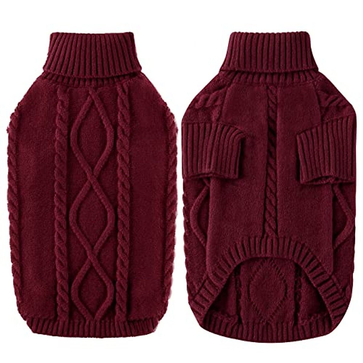 Turtleneck Pullover Dog Sweater Warm Puppy Clothes, Classic Knitwear Cute Cat Sweater for Small Dogs, Christmas Holiday Pet Outfits Apparel for Small Dogs, Burgundy S