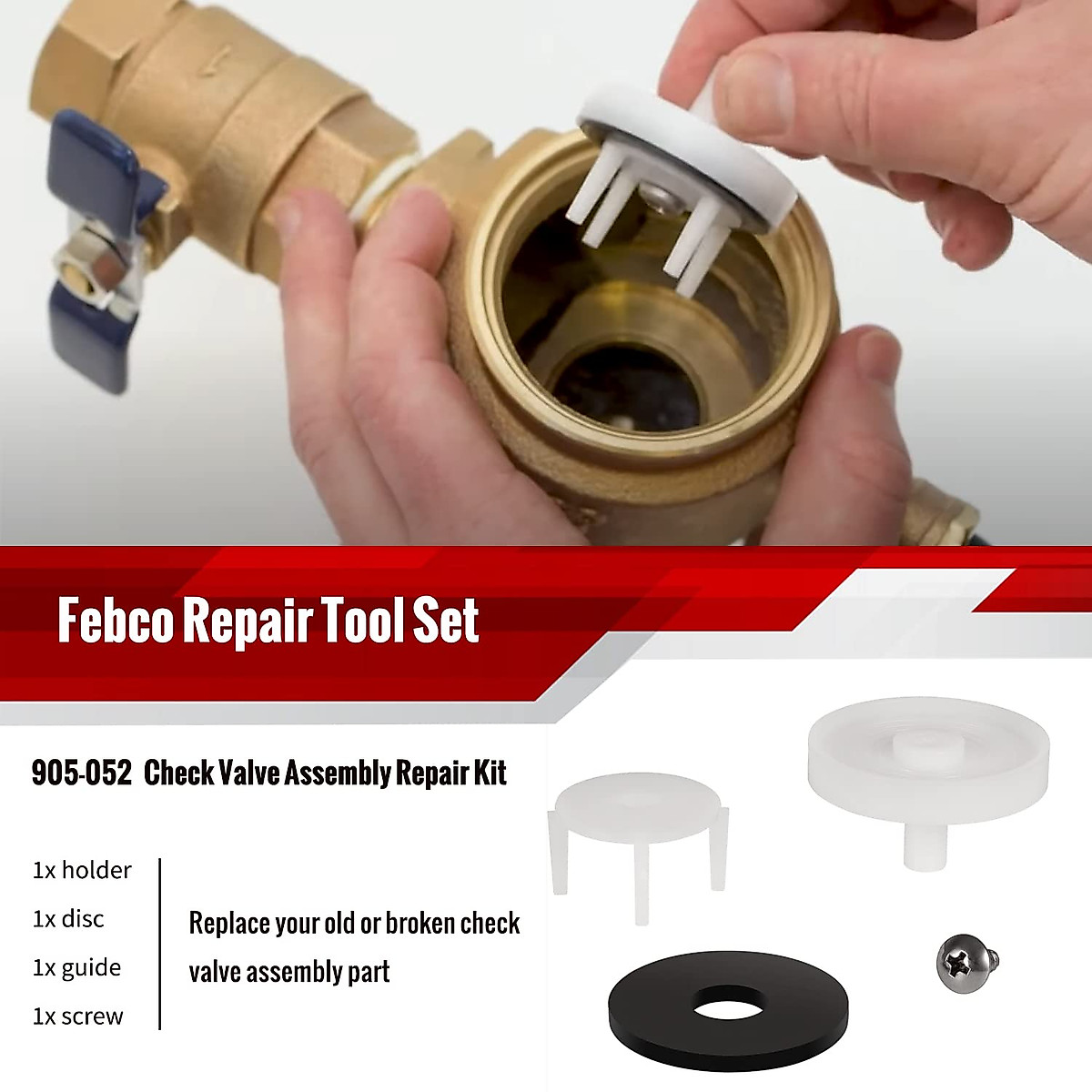 Bzsunway 905-052 765 Check Valve Assembly Febco 765 Repair Kit Replacement for Febco Model 765-1"&1-1/4" Pressure Vacuum Breakers, White