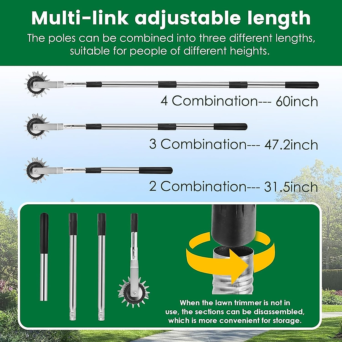 KYEEN-TOOLS Wheel Rotary Manual Edger Lawn Tool, Hand Edger Lawn Tool Made of Stainless Steel, Adjustable Length, Ideal for Precise Grass Trimming Along Sidewalks, Garden, Driveways, and Flower Bed