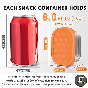 Tanjiae Stainless Steel Snack Containers for Kids | Easy Open Leak Proof Small Food Containers with Silicone Lids - Perfect Metal Toddler Lunch Box for Daycare and School (8oz)