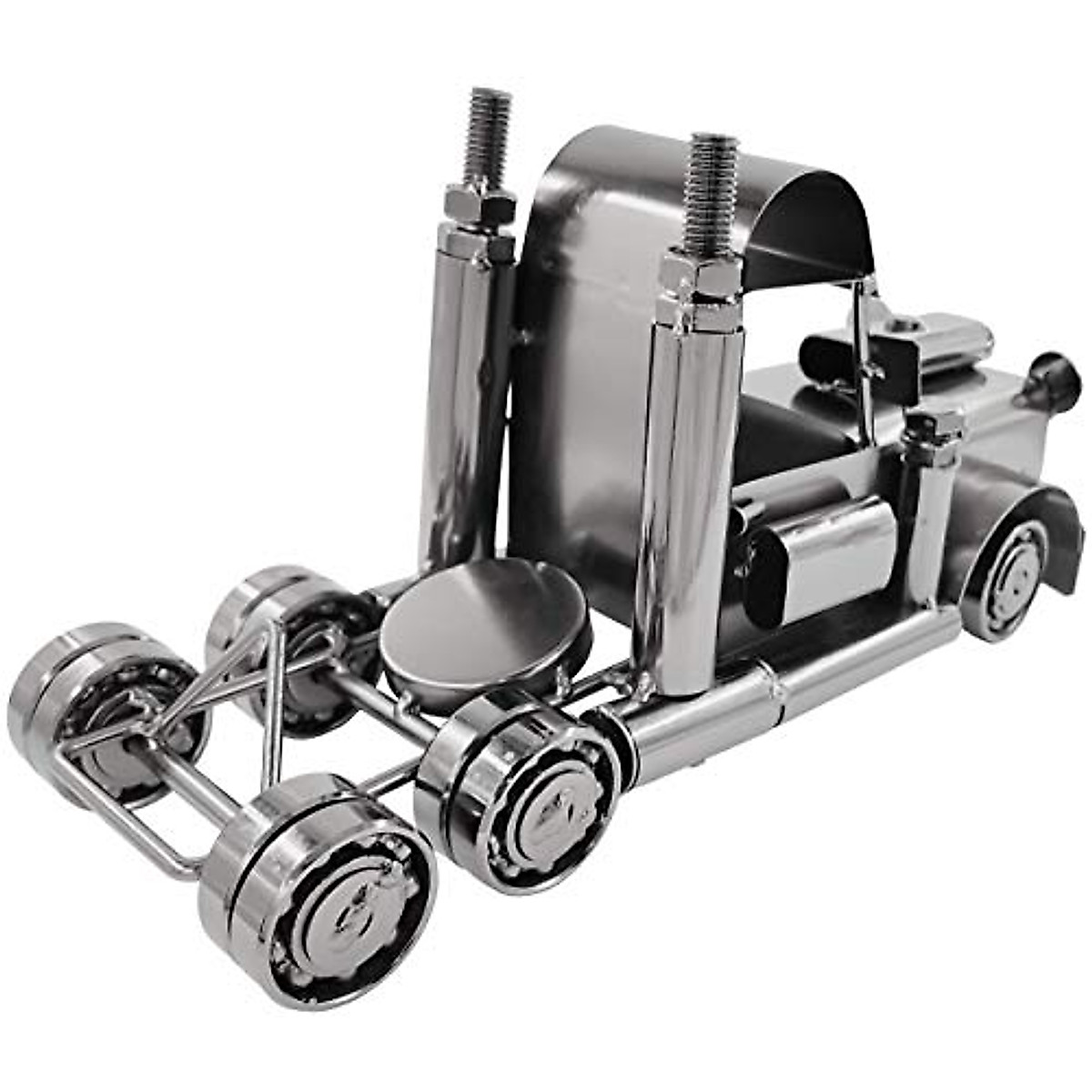 BRUBAKER Wine Bottle Holder 'Truck' - Table Top Metal Sculpture - with Greeting Card