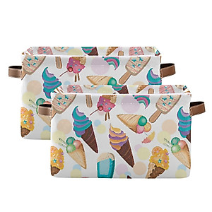 ALAZA Sweet Ice Cream White Foldable Storage Box Storage Basket Organizer Bins with Handles for Shelf Closet Living Room Bedroom Home Office 1 Pack