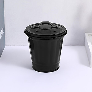 MAGICLULU Mini Galvanized Trash Can Metal Bucket with Lid Tabletop Small Wastebasket Tiny Rubbish Bin Flower Pot Cute Pen Cup Holder for Makeup Brush Coin Black