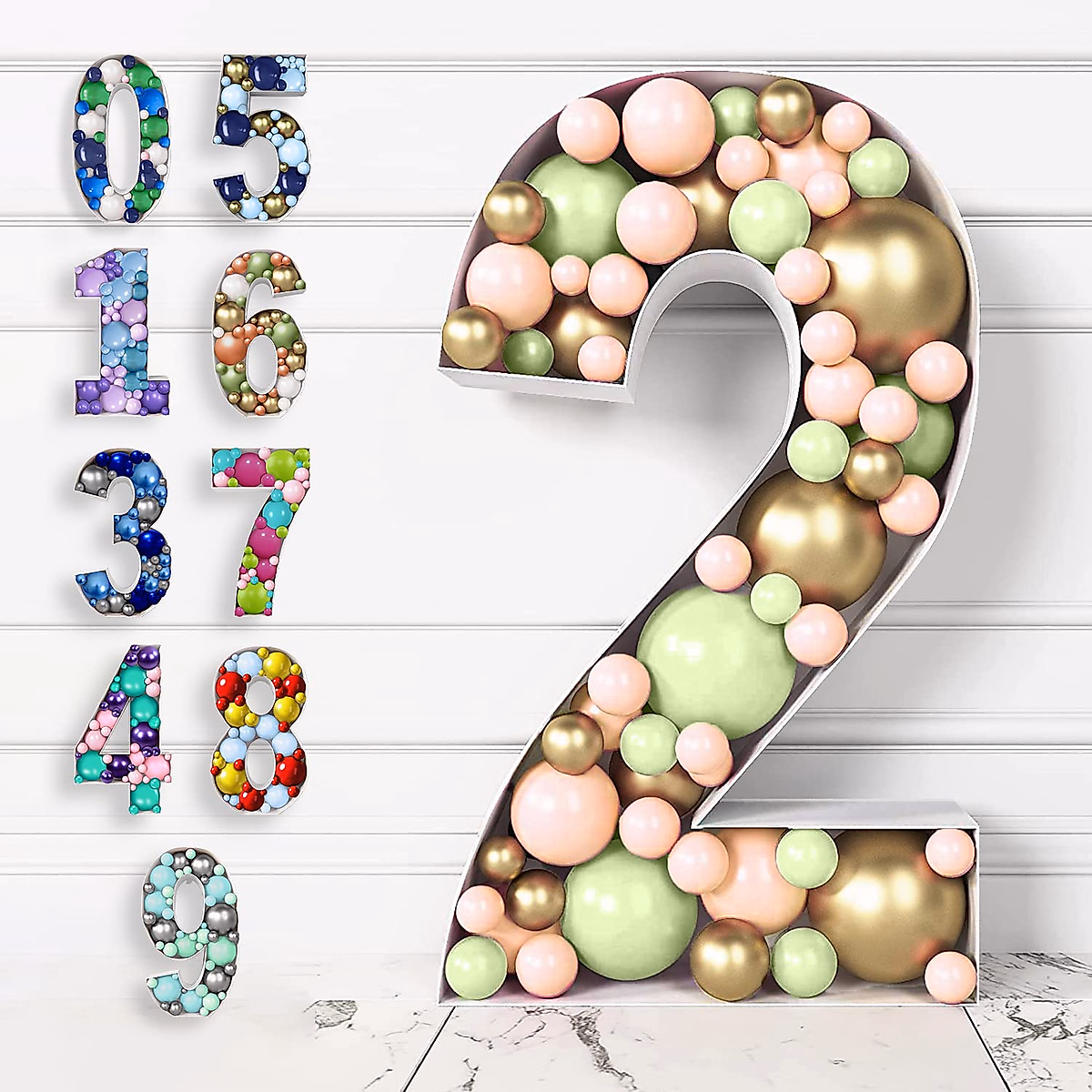 HOUSE OF PARTY 3FT Mosaic Numbers for Balloons- Marquee Numbers Pre-Cut Light Up Balloon Number Frame, Mosaic Cardboard Numbers 2 for 12th 20th 21st Birthday, Anniversary, Graduation Party Decorations