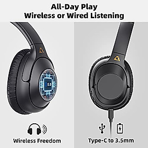 Ankbit Hybrid Active Noise Cancelling Headphones, Wireless Bluetooth Headphones w/LDAC for Hi-Res Audio, Deep Bass, 90H Playtime Over-Ear Headphones for Home/Travel/Office