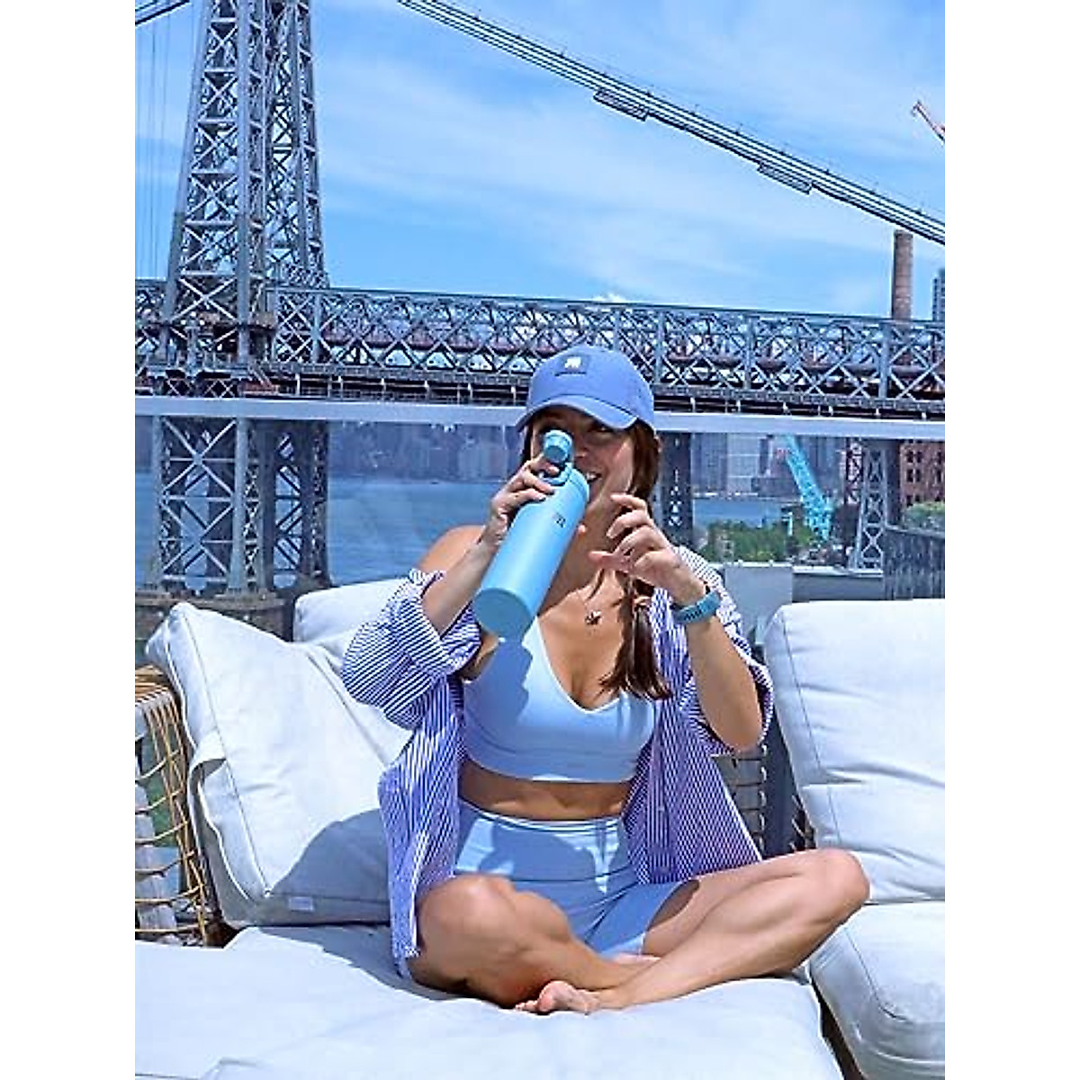 Cubitt Insulated Sports Hydro Water Bottle 24 oz, 2 Lids (Coffee Lid and Wide Mouth Twist Sports Lid), Stainless Steel, Double Walled. Cold for up to 24 hours, Hot for up to 12 hours. (Blue 24 oz)