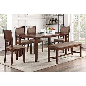 Batley Casual 6-Piece Dining Set with Bench in Solid Wood Espresso Finish