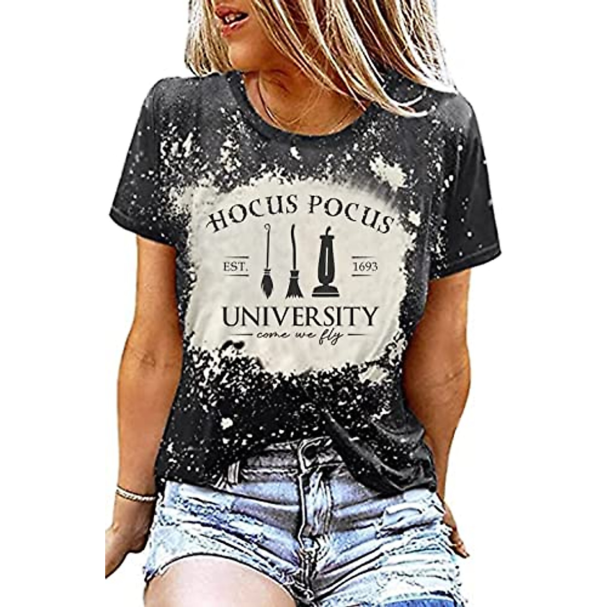 Come We Fly Halloween Shirt Hocus Pocus Tees Women Classic Halloween Movie Tshirt Sanderson Sisters Broom Fall Tops(X-Large,Dark Grey1)