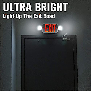 OSTEK Red LED Exit Sign with Emergency Light, Two LED Adjustable Head Emergency Exit Lights with 90 Minutes Battery Backup, Dual LED Lamp ABS Fire Resistance UL-Listed
