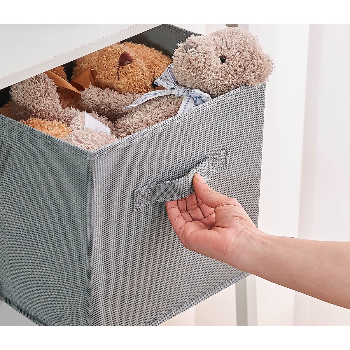 Mrooda Fabric Storage Bins 2 Pack Storage Cubes For Shelves、Storage Bins with 2 Handles 、Rectangle Storage Box Organizer Shelf Baskets 、for clothes toys books and more、color grey 2 pack