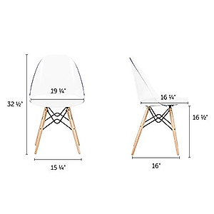 South Shore Annexe Mid-Century Modern Eiffel Office Chair, Wooden Legs, Clear and White 19.5D x 16.25W x 32.5H in