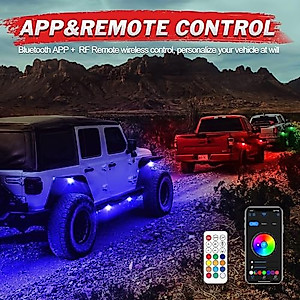 Lumimotor 8 Pods RGB LED Rock Lights Bluetooth App/Remote Control Music Voice Flashing Timing Modes Multicolor Car Underglow Light Kit for Truck Pickup UTV ATV Side by Side Golf Cart Boat