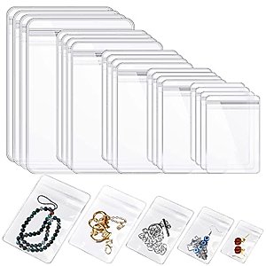 160 Pieces Self Seal Jewelry PVC Bags Plastic Anti Tarnish Jewelry Storage Bags Clear Jewelry Organizer Bag Jewelry Pouches Small Zipper Bags for Holding Earring Ring Necklace Jewelry, 5 Sizes