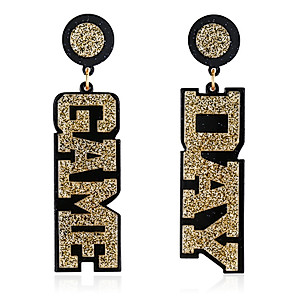 Game Day Earrings For Women, Acrylic Football/Rugby/Baseball/Basketball/Volleyball Team Sports Cheer Gifts Long Dangle 2023 Lightweight Hypoallergenic Jewelry (Black+Gold)