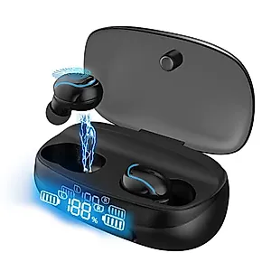 Bluetooth Earphone In-Ear, Wireless Earbuds Touch Control with Microphone, Bluetooth 5.2 Noise Cancelling Headphones, HiFi Stereo, IP67 Waterproof, LED Display Fast Charging Case, for Sport and Work.