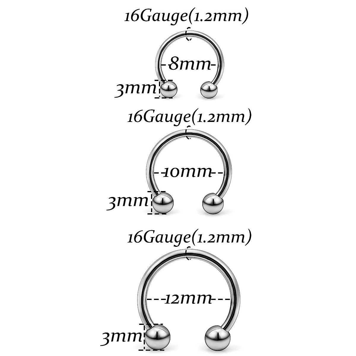 Vsnnsns 16G G23 Titanium Septum Rings Nose Rings Hoop Horseshoe Rings Septum Piercing Jewelry Helix Daith Cartilage Tragus Earrings Lip Eyebrow Rings Piercing Jewelry for Women Men 8mm 10mm 12mm 6pcs