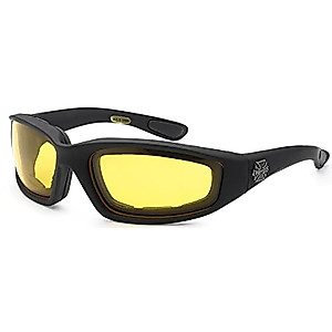 3 Pairs of Choppers Glasses Padded Frame Clear Yellow Smoke Lense Block 100% UVB for Outdoor Activity Spot