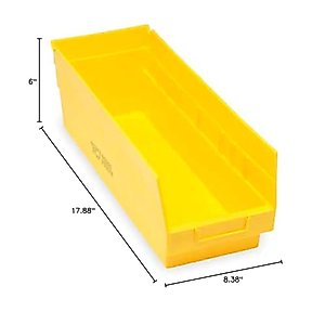 MDMprint Shelf Storage Bin, Yellow, Polypropylene, 17 7/8 in L x 8 3/8 in W x 6 in H, 50 lb Load Capacity