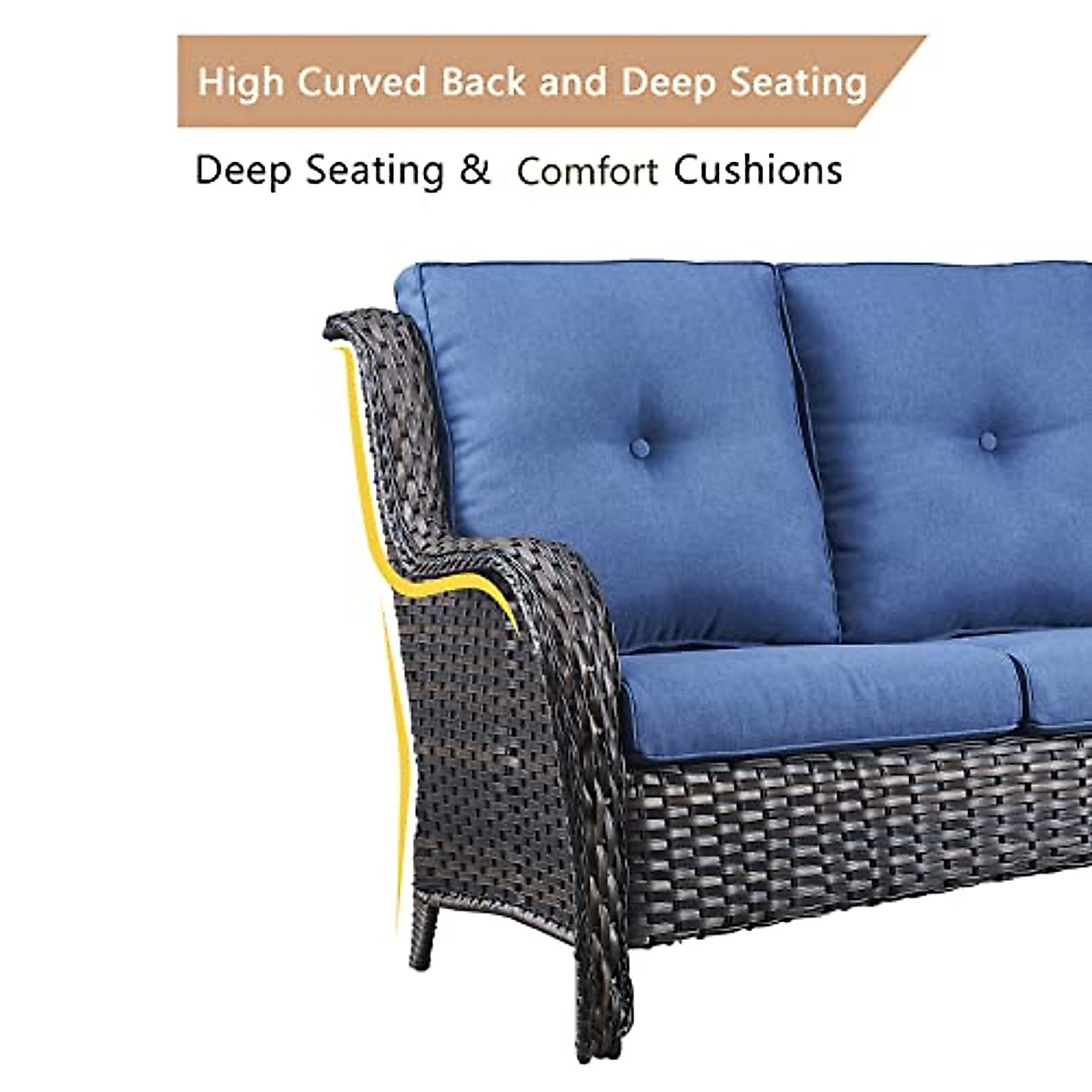 HUMMUH Outdoor Loveseat Sofa 2-Seat PE Rattan Patio Love Seat with Cushions,Deep Seat High Curved Back Armset Sectional Couch for Patio,Garden,Yard,Porch