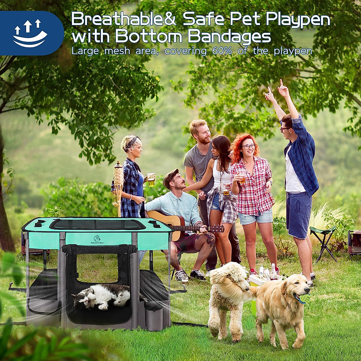Dog Playpen,Pet Playpen,Foldable Dog Cat Playpens,Portable Exercise Kennel Tent Crate,Water-Resistant Breathable Shade Cover, Indoor Outdoor Travel Camping Use for Small Animals with Carrying Case(S)